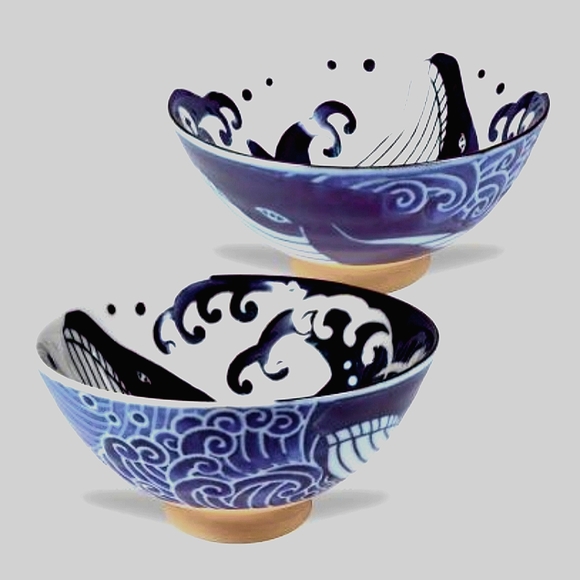 Minoru Touki | Dining | Minoru Touki Mino Ware White Wave Whale Noodle ...